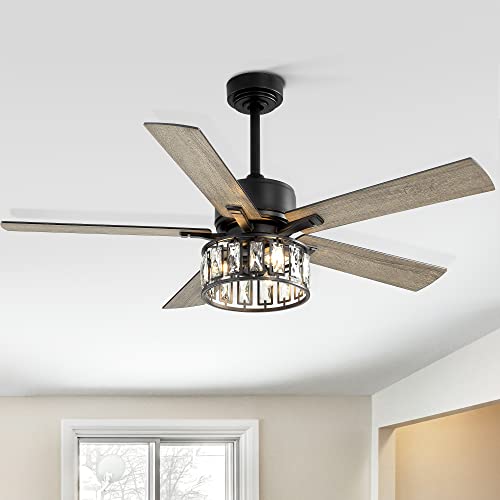 Breezary 52 Inch Ceiling Fans with Light Remote Control 5 Reversible Blade Chandelier Low Profile Ceiling Fans for Bedroom Home Office (Black)