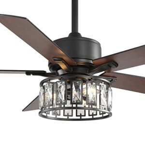 Breezary 52 Inch Ceiling Fans with Light Remote Control 5 Reversible Blade Chandelier Low Profile Ceiling Fans for Bedroom Home Office (Black)