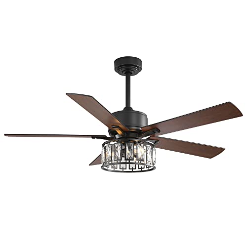 Breezary 52 Inch Ceiling Fans with Light Remote Control 5 Reversible Blade Chandelier Low Profile Ceiling Fans for Bedroom Home Office (Black)