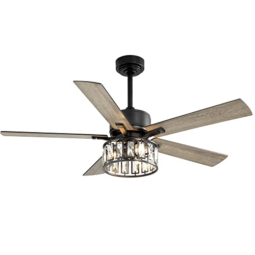 Breezary 52 Inch Ceiling Fans with Light Remote Control 5 Reversible Blade Chandelier Low Profile Ceiling Fans for Bedroom Home Office (Black)