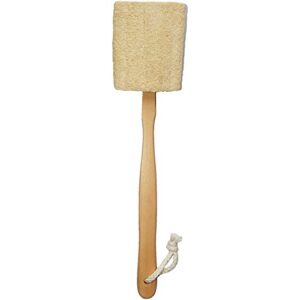 natural exfoliating loofah luffa loofa bath brush on a stick - with long wooden handle back brush for men & women - shower sponge body back scrubber pack of 1