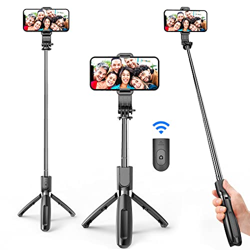 Portable Selfie Stick, Handheld Phone Tripod Stand with Detachable Wireless Remote, Selfie Stick Tripod for iPhone 14 13 12 11 pro Xs Max Xr X 8 7 Plus, Android Moto Samsung Google Smartphone, More