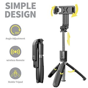 Portable Selfie Stick, Handheld Phone Tripod Stand with Detachable Wireless Remote, Selfie Stick Tripod for iPhone 14 13 12 11 pro Xs Max Xr X 8 7 Plus, Android Moto Samsung Google Smartphone, More