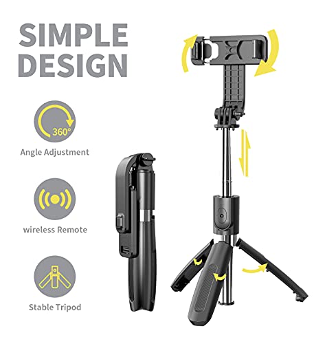 Portable Selfie Stick, Handheld Phone Tripod Stand with Detachable Wireless Remote, Selfie Stick Tripod for iPhone 14 13 12 11 pro Xs Max Xr X 8 7 Plus, Android Moto Samsung Google Smartphone, More