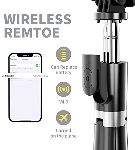 Portable Selfie Stick, Handheld Phone Tripod Stand with Detachable Wireless Remote, Selfie Stick Tripod for iPhone 14 13 12 11 pro Xs Max Xr X 8 7 Plus, Android Moto Samsung Google Smartphone, More