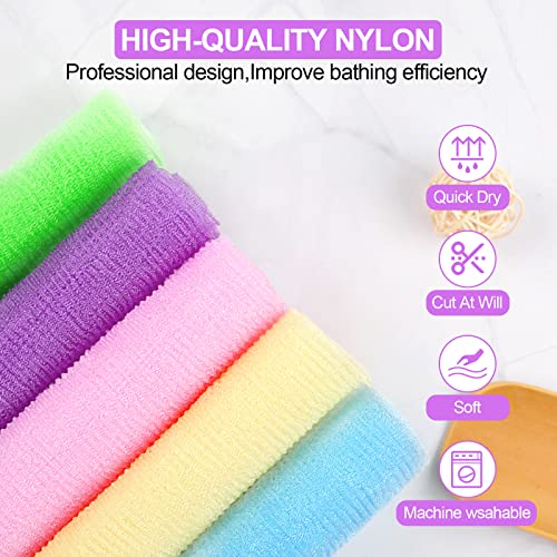 5 Piece 35 inches exfoliating Bath Towels, Korean Body Back Scrubber Shower Towel Japanese Bath Scrub Cloth Beauty Skin Bath Towel, Nylon Shower Towel Body Scrubber loofah for Men and Women