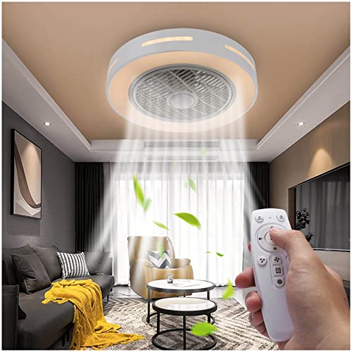 Bedroom Modern Ceiling Fan with Light Low Profile Ceiling Fan, 20" Flush Mount Ceiling Fan with Lights Remote 3 Colors Dimmable LED 3 Speeds 5 Blades Enclose Ceiling Fans for Indoor (Style E)