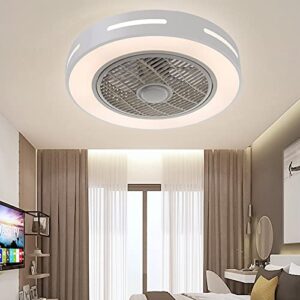 Bedroom Modern Ceiling Fan with Light Low Profile Ceiling Fan, 20" Flush Mount Ceiling Fan with Lights Remote 3 Colors Dimmable LED 3 Speeds 5 Blades Enclose Ceiling Fans for Indoor (Style E)