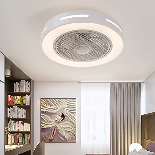 Bedroom Modern Ceiling Fan with Light Low Profile Ceiling Fan, 20" Flush Mount Ceiling Fan with Lights Remote 3 Colors Dimmable LED 3 Speeds 5 Blades Enclose Ceiling Fans for Indoor (Style E)