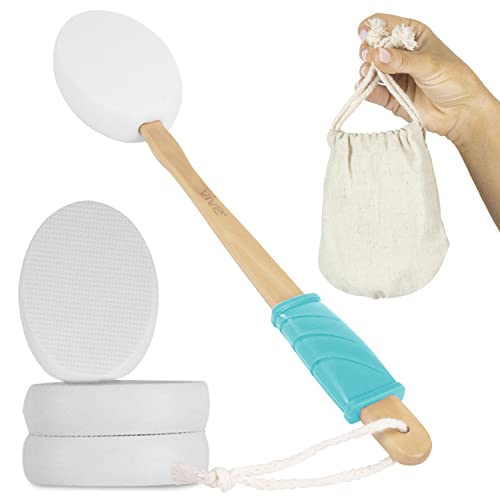 Vive Lotion Applicator for Back, Feet (17.5") - Self Washer Beauty Shower Sponge, Long Handle Cream Wand for Elderly, Women - Apply Medicine, Skin Cream, Body Wash, Sunscreen, Tanner (Easy Clean) (Light)