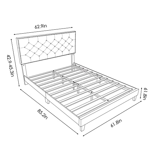 HOSTACK Queen Size Bed Frame, Modern Upholstered Platform Bed with Adjustable Headboard, Heavy Duty Button Tufted Bed Frame with Wood Slat Support, Easy Assembly, No Box Spring Needed (Beige, Queen)