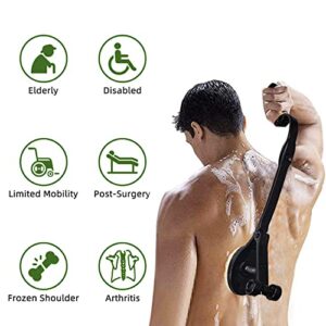 Back Scrubber for Shower - 23” Bath Brush Long Handle for Shower, for Elderly, Detachable Curved Back Scrubber, Back Brush for Disabled with Limited Arm Movement, Frozen Shoulder, Men and Women