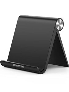 ugreen cell phone stand for desk phone holder foldable portable adjustable compatible with iphone 14 13 pro max, iphone 12 11 plus se xs xr 8 7, office desk travel accessories, black