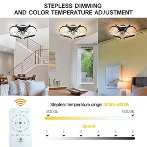 AHIAOIWRA Ceiling Fans with Lights, Modern Flush Mount Low Profile, Dimmable and Bladeless Ceiling Fans with Remote Control, 3 Light Color and 6 Speeds for Living Room, Bedroom, Kitchen, Black