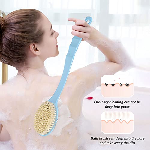 3Pcs Shower Body Brush Set, FHDUSRYO Shower Brush with Bristles and Loofah, Back Scrubber Bath Mesh Sponge with Long Handle, Body Brush with 2 Bath Glove for Skin Exfoliating Massage, Men Women