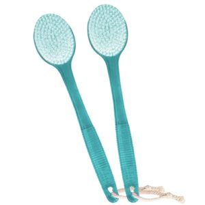 amerwash plus back brush for shower, 14-inch long handle medium stiff bristles bath scrubber for men women body exfoliating and brushing - 2 packs blue