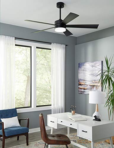 Wynd Smart Indoor and Outdoor 5-Blade Ceiling Fan 60in Matte Black with 3000K LED Light Kit and Remote Control works with Alexa, Google Assistant, Samsung Things, and iOS or Android App