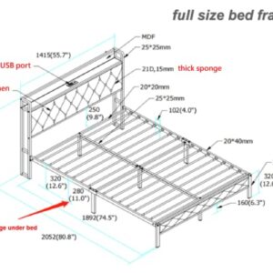 CBBPET Full Size Bed Frame with Headboard, Bed Frame with Charging Station, Platform Bed Frame Full No Box Spring Needed - Easy to Assemble