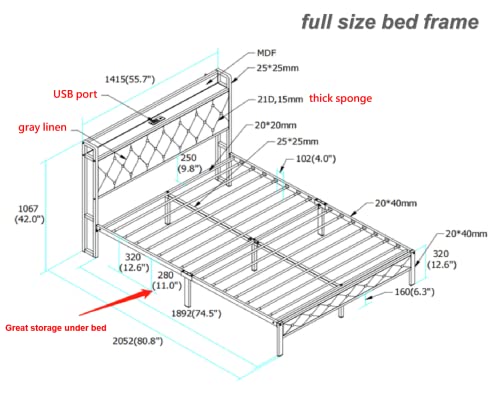 CBBPET Full Size Bed Frame with Headboard, Bed Frame with Charging Station, Platform Bed Frame Full No Box Spring Needed - Easy to Assemble