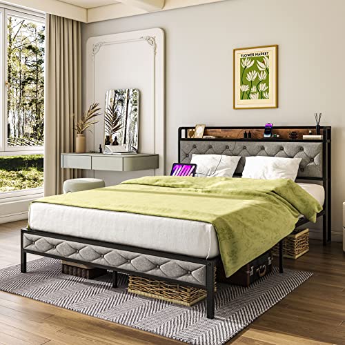 CBBPET Full Size Bed Frame with Headboard, Bed Frame with Charging Station, Platform Bed Frame Full No Box Spring Needed - Easy to Assemble