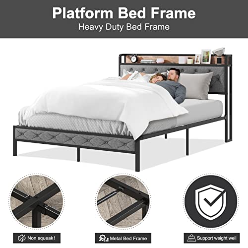 CBBPET Full Size Bed Frame with Headboard, Bed Frame with Charging Station, Platform Bed Frame Full No Box Spring Needed - Easy to Assemble