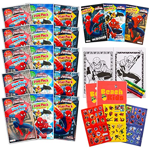 Set Of 15 Spiderman Play Packs Fun Party Favors Coloring Book Crayons Stickers Plus Loot Bags