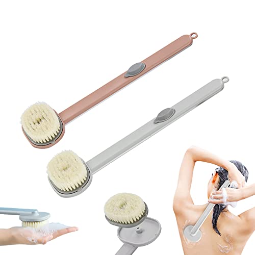 2 Pack Back Scrubber for Shower, Long Handled Shower Brush with Soap Dispenser, Back Brush Long Handle for Shower, Exfoliating Body Scrubber for Shower Brush with Soft Bristles(Grey, Pink)