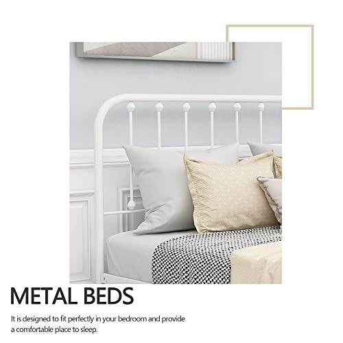 WJORATA Metal Platform Bed Frame Queen Size with Headboard and Footboard,No Box Spring Needed, White