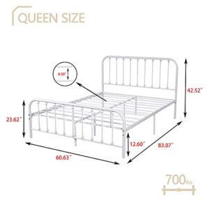 WJORATA Metal Platform Bed Frame Queen Size with Headboard and Footboard,No Box Spring Needed, White