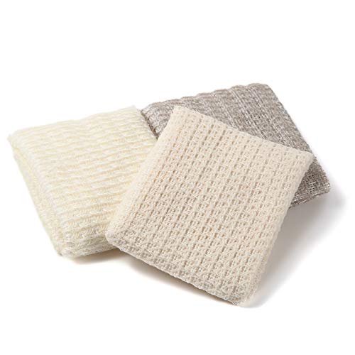 Exfoliating Washcloth [Made in Japan] Shower Back Scrubber, Plastic-Free 100% Natural and Plant-Based Loofah [Eco Friendly Loofah for Women and Men] (3pcs Set (Cotton, Linen and Silk))