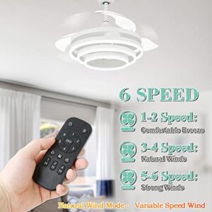 42 Inch Retractable Ceiling Fan, Modern Ceiling Fans with Lights Remote, Silent DC Motor 6 Speeds 3 Color Light, Retractable Blade Ceiling Fan White