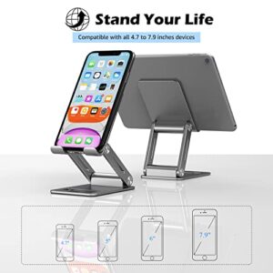 Minthouz Cell Phone Stand, Adjustable&Foldable Phone Holder for Desk, Aluminum Phone Stand with Anti-Slip Base, Compatible with iPhone 14 13 Pro Max Mini 12 11 and More 4.7''-7.9'' Smart Phones - Gray