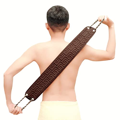 Exfoliating Back Scrubber for Shower, Enhanced Handle, Extra Long Bath Brush Towel, Back Skin Mud Rubbing Artifact, Double-Sided Design (Brown)