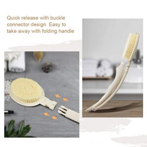 3 in 1 Bath Body Brush Set,Foldable Shower Brush with Extra Long Handle, Heads Pumice Stone,Loofah Sponge and Back Body Scrubber Bristles for Exfoliating or Dry Skin Brushing (White)