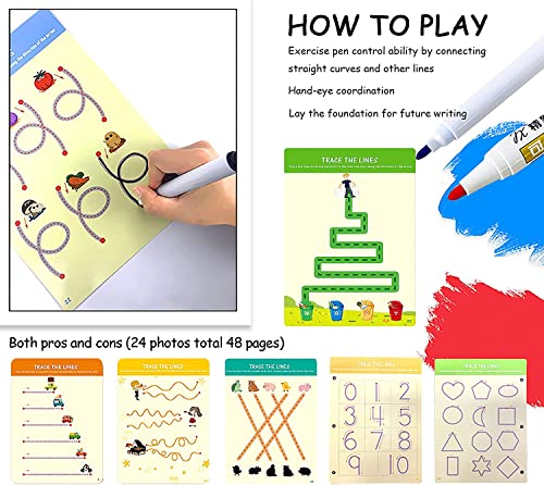 Preschool Learning Activities for 2 Year Olds, Toddler Learning Activities with 4 Dry Erase Markers, Preschool Classroom Must Haves Montessori Educational Toys for 2 3 4 Years Kindergarten Workbooks