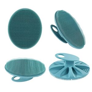 Soft Silicone Body Cleansing Brush Shower Scrubber, Gentle Exfoliating and Massage for All Kinds of Skin (Dark Green)