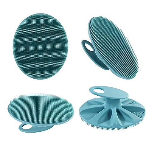 Soft Silicone Body Cleansing Brush Shower Scrubber, Gentle Exfoliating and Massage for All Kinds of Skin (Dark Green)