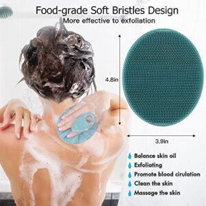 Soft Silicone Body Cleansing Brush Shower Scrubber, Gentle Exfoliating and Massage for All Kinds of Skin (Dark Green)