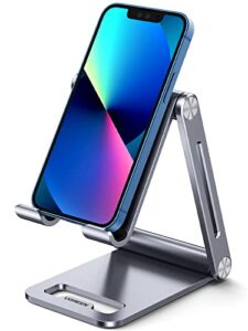 ugreen phone stand for desk cell phone holder adjustable compatible with iphone 14 13 12 pro max 11 xs max xr x 8 plus, nintendo switch, aluminum metal desktop phone stand portable, space grey