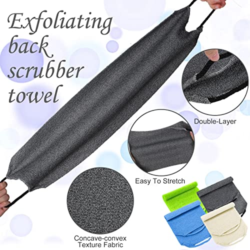 4 Pieces Exfoliating Back Scrubber for Shower Nylon Back Exfoliator Extended Length Back Washers Scrubbers Stretchable Pull Strap Exfoliating Washcloth with Handles