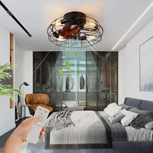 Cluelyhoo 20” Low Profile Caged Ceiling Fan with Lights, Bladeless Ceiling Fan with Light, Remote Ceiling Fan with Lights, Black Flash Mount Ceiling Fan