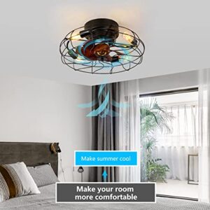 Cluelyhoo 20” Low Profile Caged Ceiling Fan with Lights, Bladeless Ceiling Fan with Light, Remote Ceiling Fan with Lights, Black Flash Mount Ceiling Fan