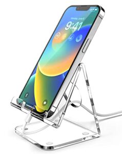 topgo acrylic cell phone stand, clear phone holder for desk, office desktop, bedside table, compatible with iphone 14/samsung/smartphones/ipad mini