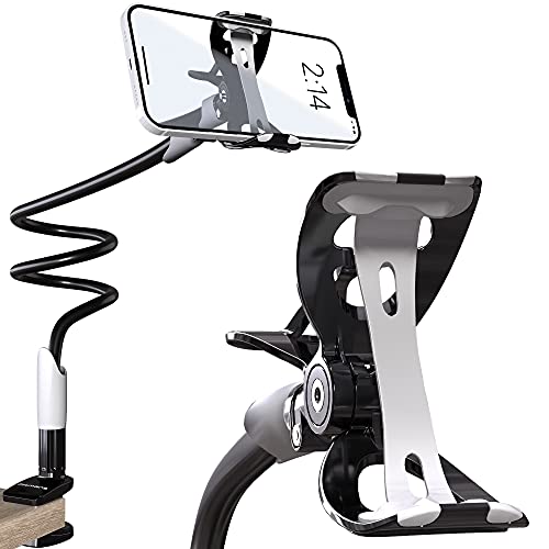 Primens Cell Phone Holder for Bed Gooseneck Bedside Phone Holder Laying Down with Adjustable 360 Clamp Clip and Flexible Long Arm, Phone Holder for Desk Stand and Mount (Black)