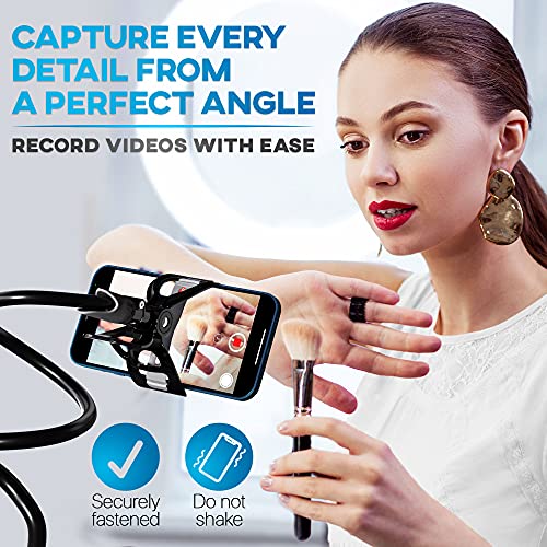 Primens Cell Phone Holder for Bed Gooseneck Bedside Phone Holder Laying Down with Adjustable 360 Clamp Clip and Flexible Long Arm, Phone Holder for Desk Stand and Mount (Black)