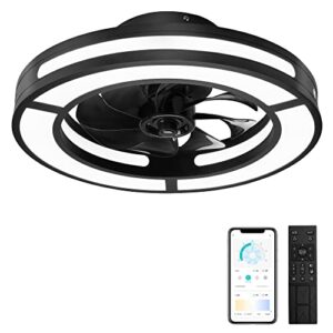 ohniyou ceiling fan with lights remote and app control,19'' flush mount low profile fan,smart ceiling fan with dimmable led night light reversible blades timing, enclosed fan for bedroom,living room