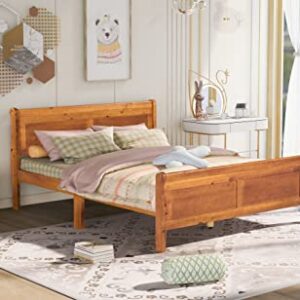 AOCOROE Wood Queen Bed Frame with Headboard and Foot Board, Queen Size Platform Bed Sleigh Bed with Slats and Extra Supporting Legs, No Box-Spring Needed.Oak