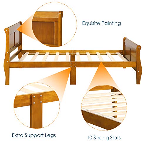 AOCOROE Wood Queen Bed Frame with Headboard and Foot Board, Queen Size Platform Bed Sleigh Bed with Slats and Extra Supporting Legs, No Box-Spring Needed.Oak