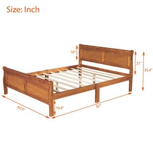 AOCOROE Wood Queen Bed Frame with Headboard and Foot Board, Queen Size Platform Bed Sleigh Bed with Slats and Extra Supporting Legs, No Box-Spring Needed.Oak