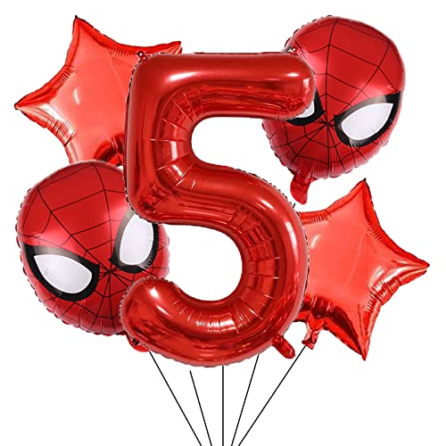 Superhero Spiderman 5th Birthday Decorations Red Number 5 Balloons 32 Inch | The Spiderman Birthday Balloons for Kids Birthday Baby Shower Decorations (Spiderman 5th Birthday)